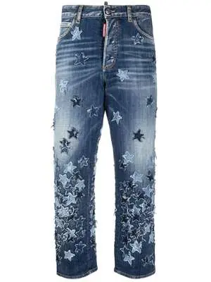 Dsquared2 Cropped Star Embellished Jeans - Blue