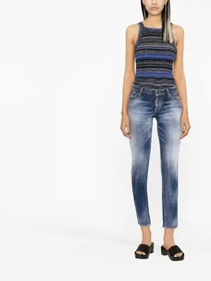 Dsquared2 Faded Cropped Skinny Jeans - Blue