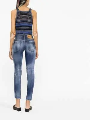 Dsquared2 Faded Cropped Skinny Jeans - Blue