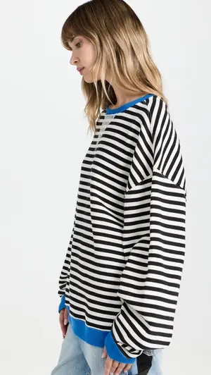 Free People Striped Crewneck Pullover