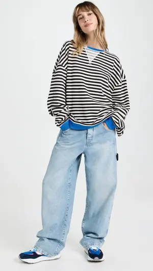 Free People Striped Crewneck Pullover