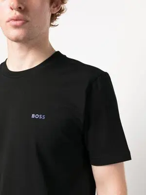 BOSS Logo-print Tape-detailing T-shirt - Black