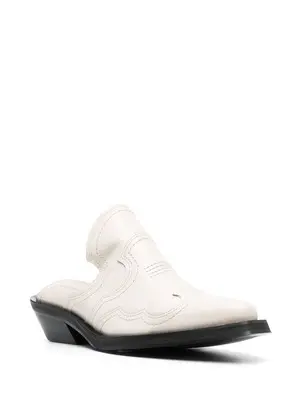 GANNI 40mm Embroidered Western Leather Mules - Neutrals