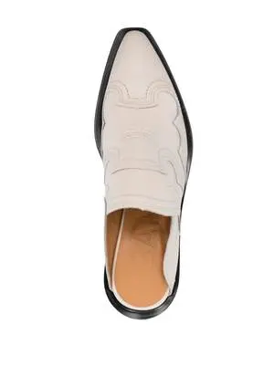 GANNI 40mm Embroidered Western Leather Mules - Neutrals