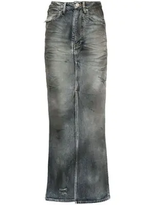 Balenciaga Distressed Denim Maxi Skirt - Grey