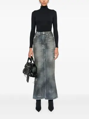 Balenciaga Distressed Denim Maxi Skirt - Grey