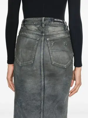 Balenciaga Distressed Denim Maxi Skirt - Grey