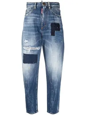 Dsquared2 Distressed Patchwork Cropped Jeans