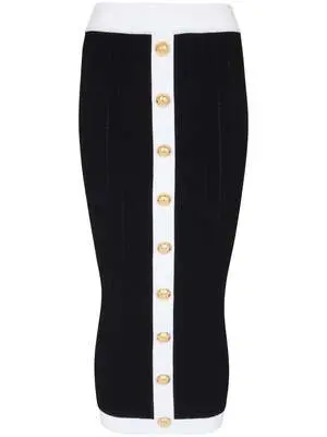 Balmain Buttoned Knit Midi Skirt - Black