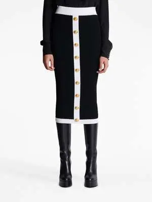 Balmain Buttoned Knit Midi Skirt - Black