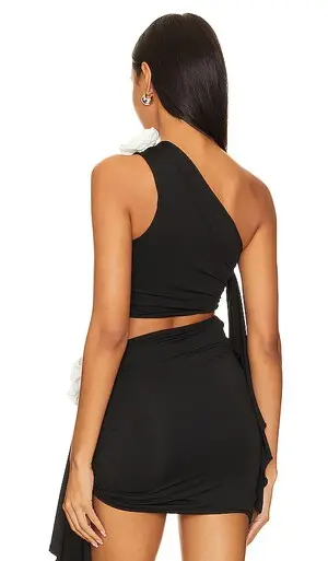 LOVERS AND FRIENDS One Shoulder Rosette Detail Top - Black & White