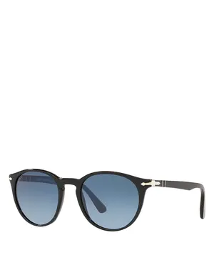 Persol 52mm Round Frame Sunglasses - Black/blue Gradient