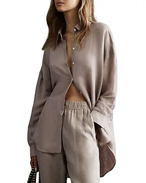 REISS Ellis Linen Blend Oversized Shirt