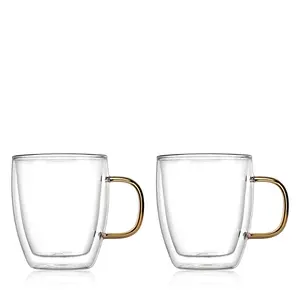 GODINGER Double Walled Gold Coffee Mug, Set Of 2 - Clear