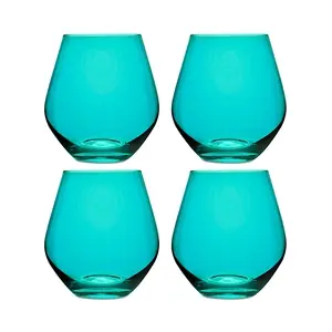 GODINGER Meridian Stemless Glasses, Set Of 4 - Teal