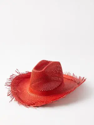 Clyde Vented Western Fringe-edge Straw Hat - Red