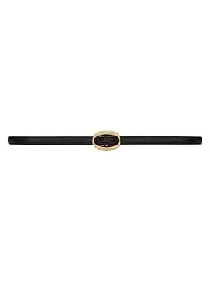 Saint Laurent Oval Buckle Thin Belt In Smooth Leather - Black