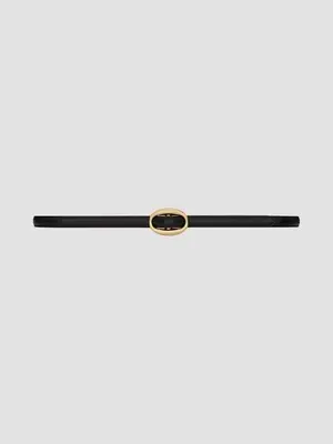Saint Laurent Oval Buckle Thin Belt In Smooth Leather Black