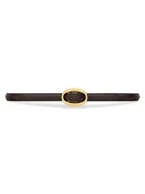 Saint Laurent Oval Buckle Thin Belt In Smooth Leather - Dark Currant