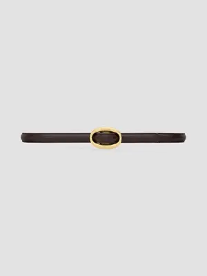 Saint Laurent Oval Buckle Thin Belt In Smooth Leather - Dark Currant