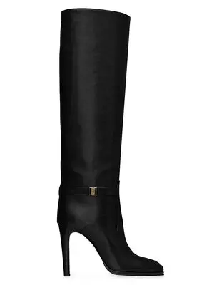 Saint Laurent Women's Diane Boots In Grained Leather - Black  - Black