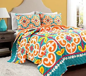 LUSH DECOR Boho Floral Rev. Oversized Quilt Set K/cal Kby Sh Decor - One-color