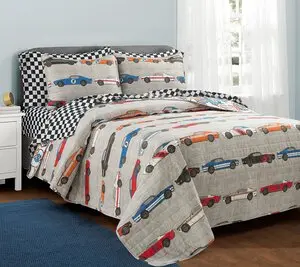 LUSH DECOR Race Cars Soft Reversible 5pc Twin Q Ilt Set - One-color