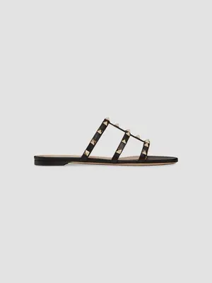 Valentino Garavani Rockstud Flat Slide Sandals - Black