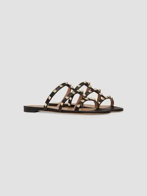 Valentino Garavani Rockstud Flat Slide Sandals - Black