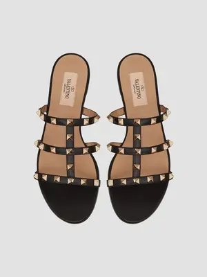 Valentino Garavani Rockstud Flat Slide Sandals - Black