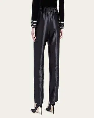 Giorgio Armani Metallic Linen-silk Straight-leg Pull-on Trousers