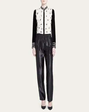 Giorgio Armani Metallic Linen-silk Straight-leg Pull-on Trousers