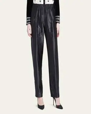 Giorgio Armani Metallic Linen-silk Straight-leg Pull-on Trousers