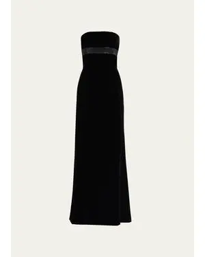 Giorgio Armani Strapless Velvet Trumpet Gown - Solid Black