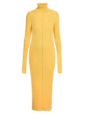 Marni Women's Long-Sleeve Ribbed Turtleneck Midi-Dress - Maize  - Maize