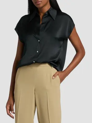 Vince Cap-sleeve Silk Blouse - Black