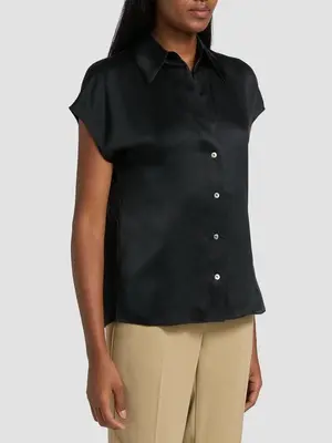 Vince Cap-sleeve Silk Blouse - Black