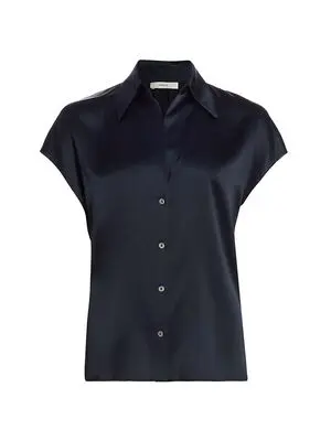 Vince Women's Cap-Sleeve Silk Blouse - Coastal  - Chiffon