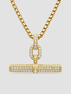David Yurman Lexington E/w Barrel Pendant In 18k Yellow With Diamonds, 36mm - Diamond