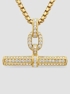 David Yurman Lexington E/w Barrel Pendant In 18k Yellow With Diamonds, 36mm