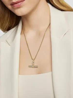 David Yurman Lexington E/w Barrel Pendant In 18k Yellow With Diamonds, 36mm