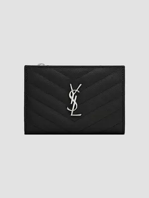 Saint Laurent Cassandre Matelasse Fragts Zipped Bi-fold Wallet - Nero