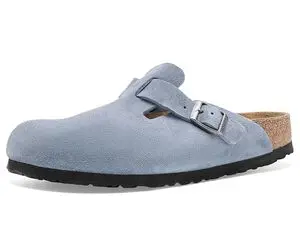 BIRKENSTOCK Boston Suede Clogs - Stone Blue