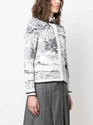 Thom Browne Nautical Toile Cashmere Crew Neck Cardigan
