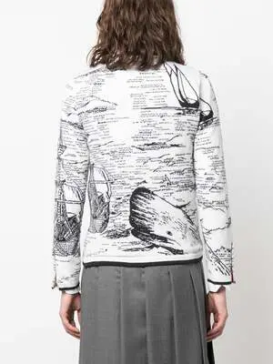 Thom Browne Nautical Toile Cashmere Crew Neck Cardigan