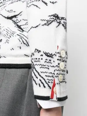 Thom Browne Nautical Toile Cashmere Crew Neck Cardigan