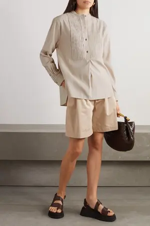 Loro Piana Jalia Pintucked Crinkled-silk Blouse