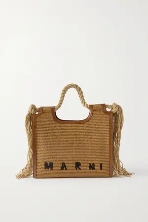 Marni Marcel Leather-trimmed Embroidered Faux Raffia Tote