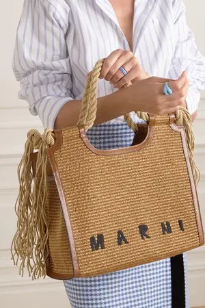 Marni Marcel Leather-trimmed Embroidered Faux Raffia Tote
