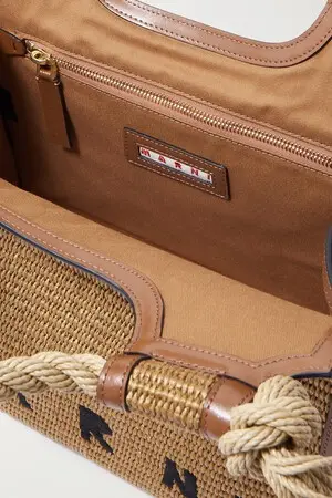 Marni Marcel Leather-trimmed Embroidered Faux Raffia Tote